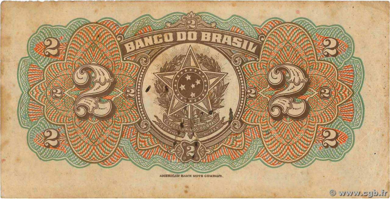 2 Mil Reis BRAZIL 1923 P.111 4260209 Banknotes