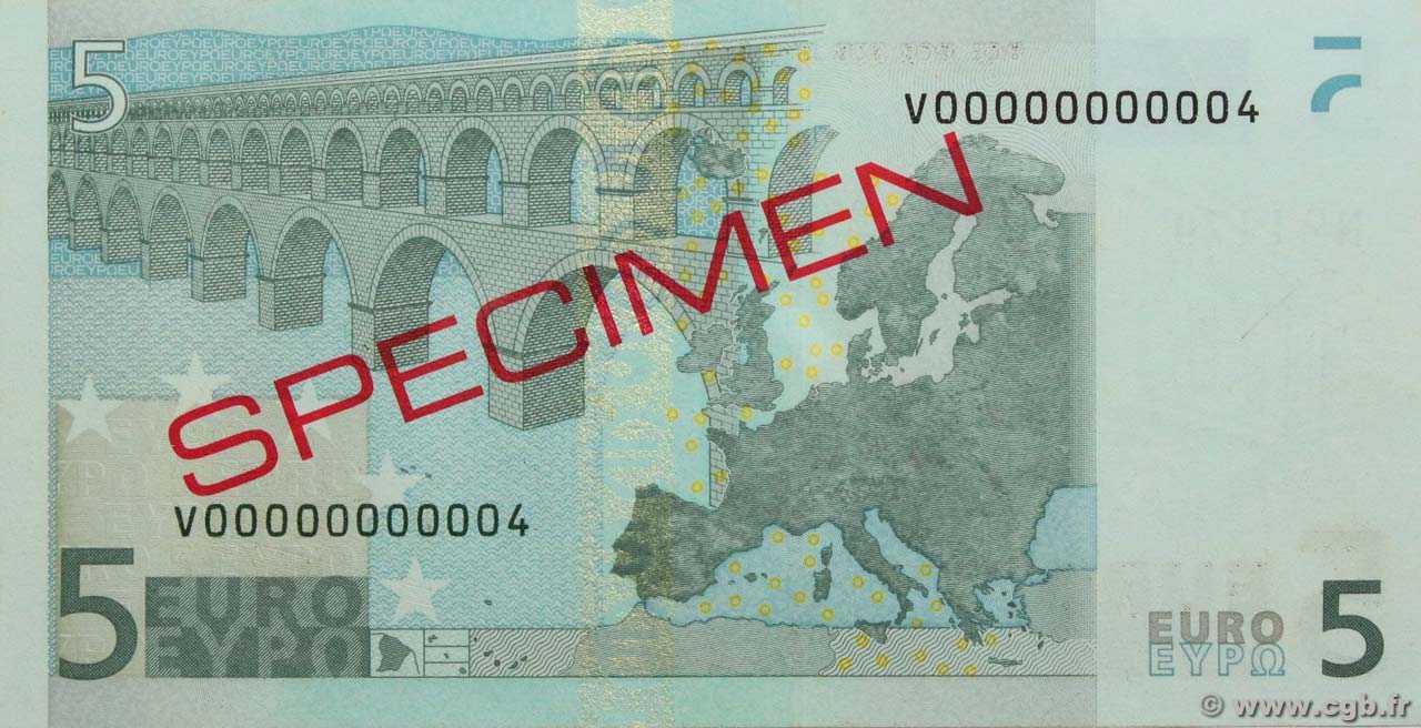 5 Euro Spécimen EUROPA 2002 P.01Vs 4290326 Banknotes