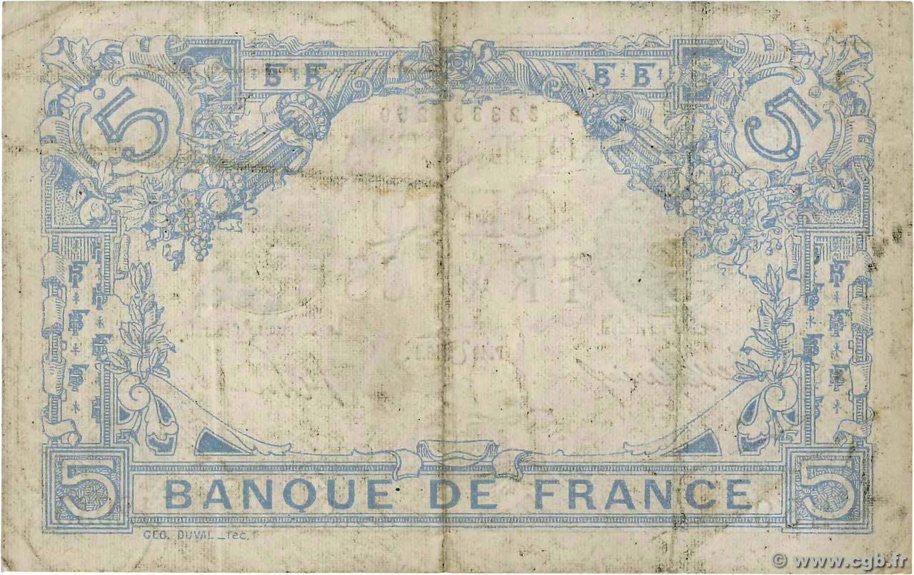 5 Francs BLEU lion inversé FRANCE 1916 F.02bis.04 4300090 Billets