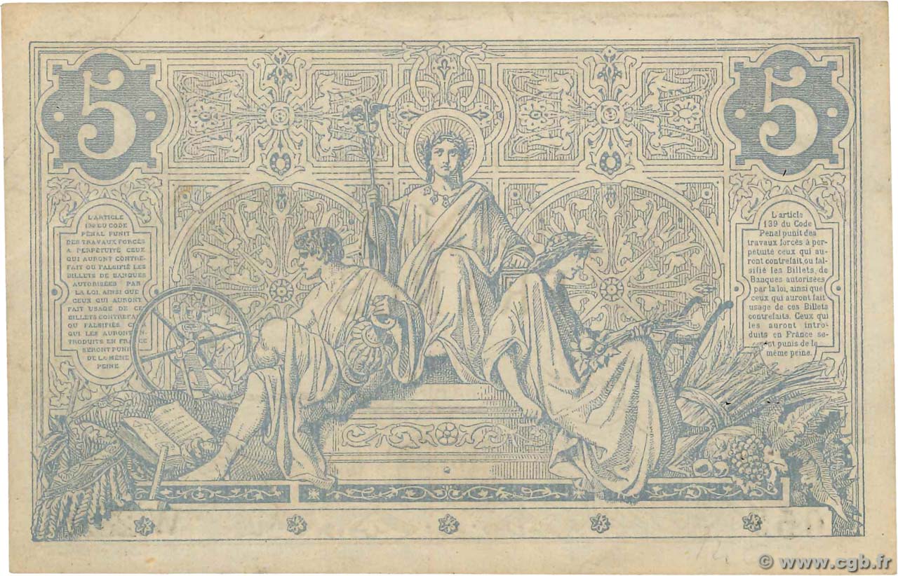 5 Francs NOIR FRANCE 1873 F.01.20 4330016 Banknotes