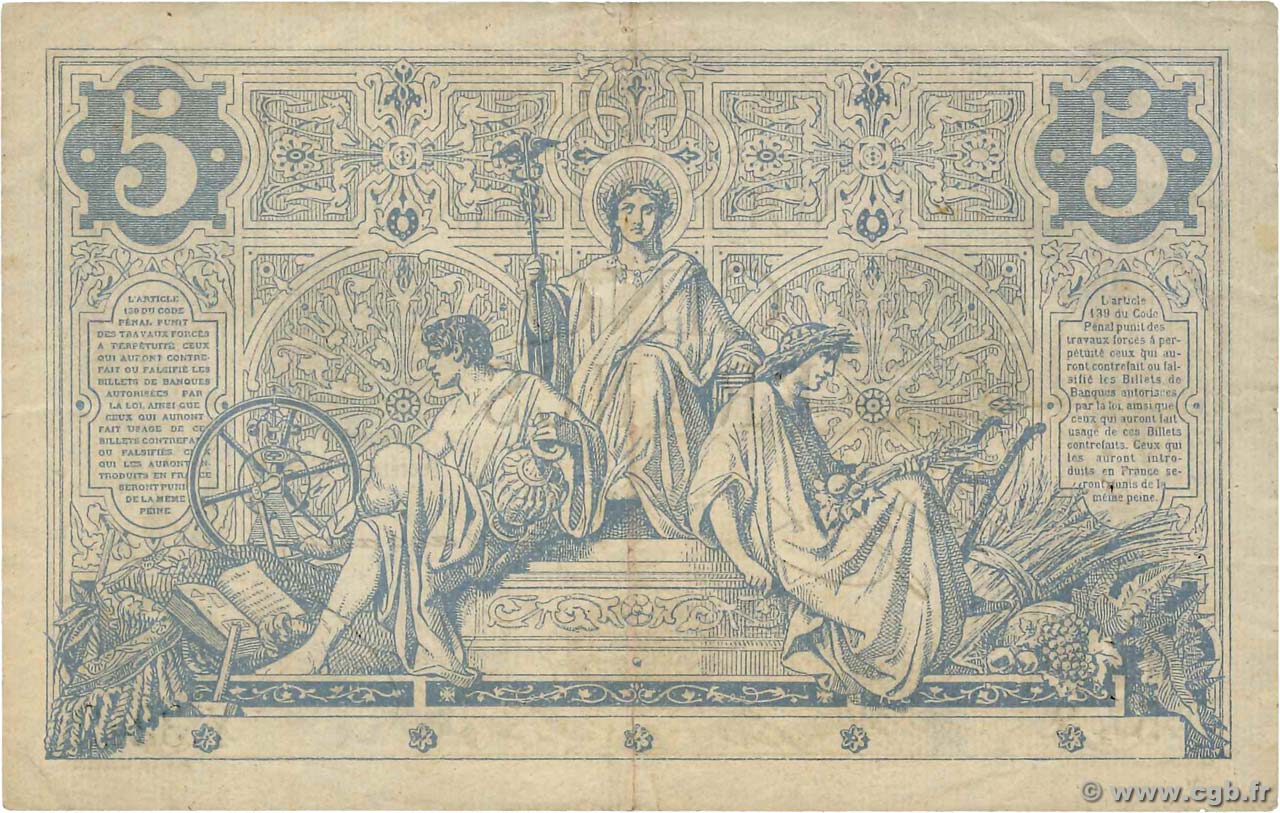 5 Francs NOIR FRANCE 1873 F.01.24 4350093 Banknotes