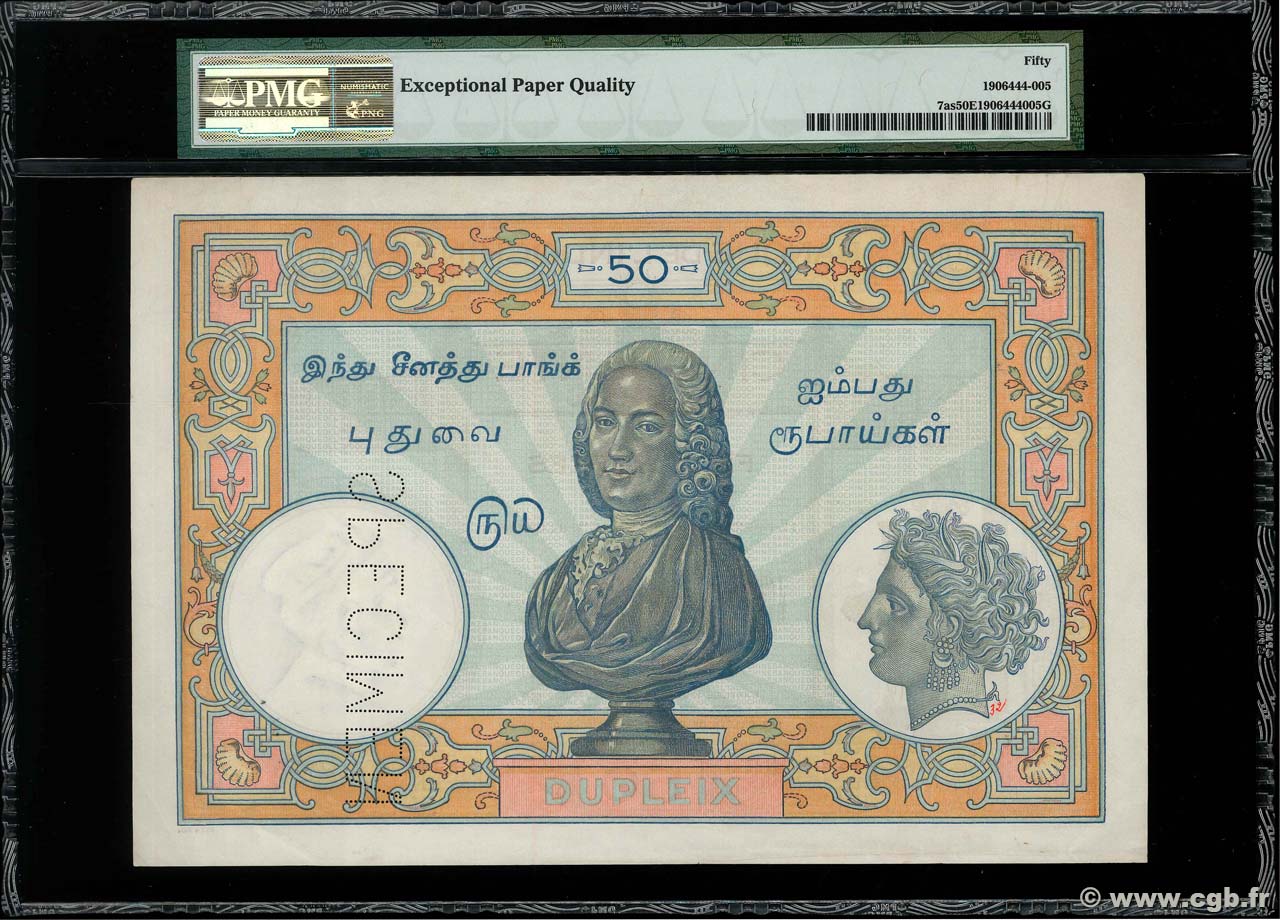 50 Roupies - 50 Rupees Spécimen FRENCH INDIA 1936 P.07s 4370194 Banknotes