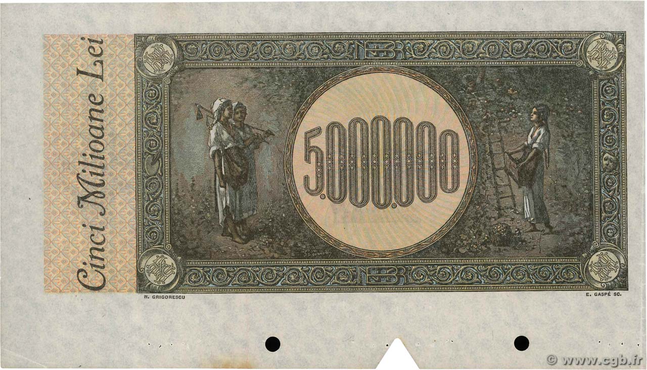 5000000 Lei Épreuve ROMANIA 1947 P.061p 4380408 Banknotes
