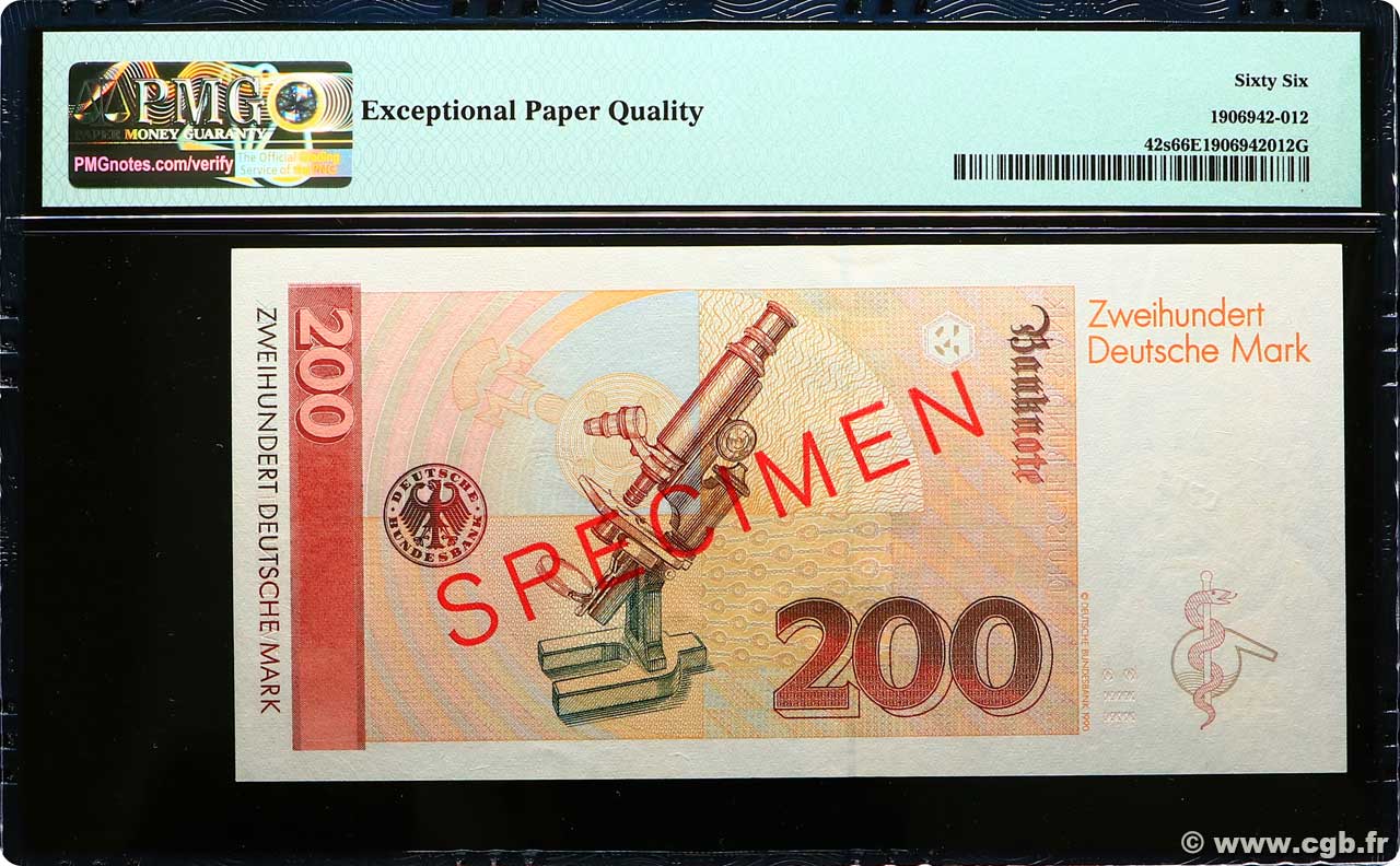 200 Deutsche Mark Spécimen GERMAN FEDERAL REPUBLIC 1989 P.42as 4410035 ...