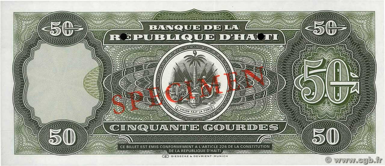 50 Gourdes Spécimen HAITI 1991 P.257s 4410306 Banknotes