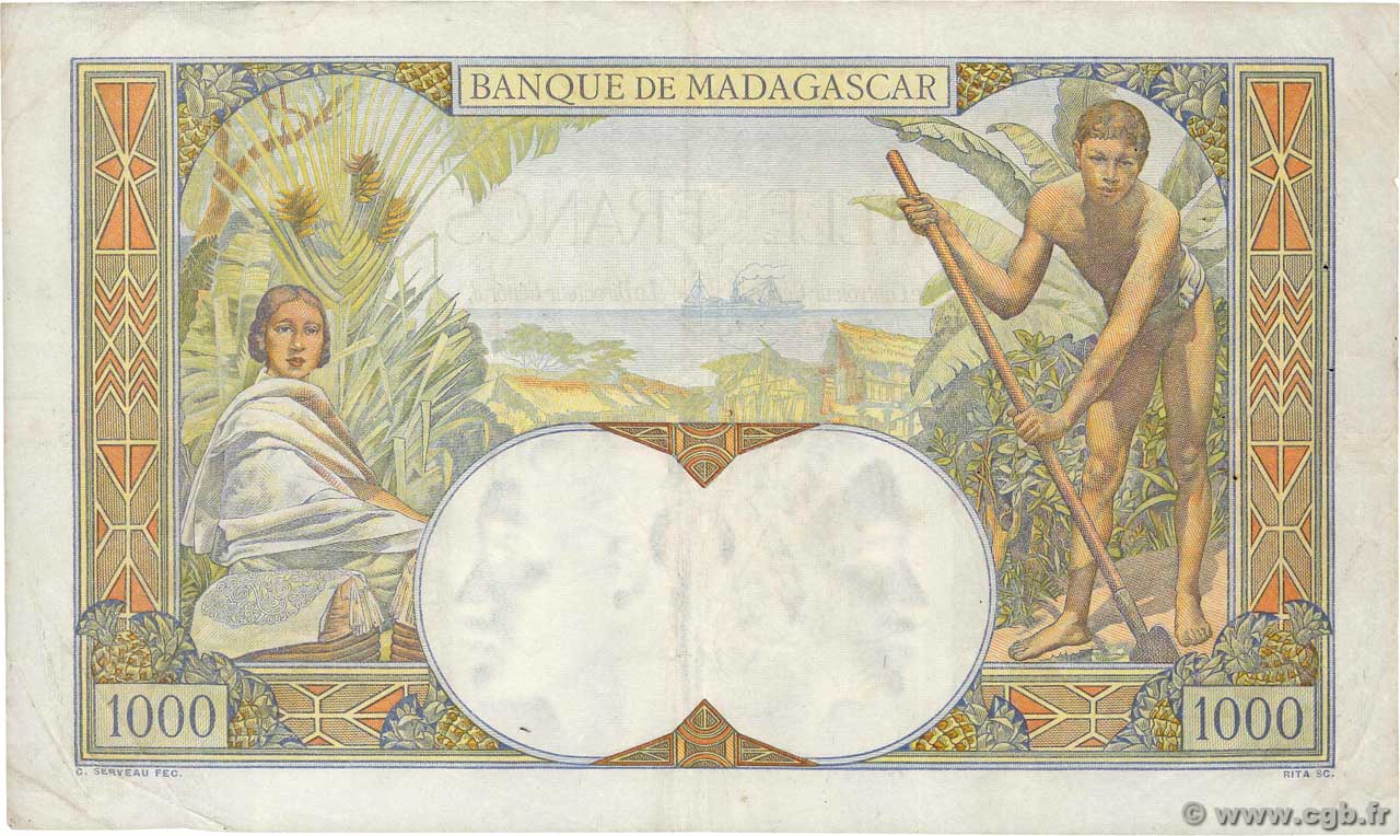 1000 Francs MADAGASCAR 1933 P.041 4460515 Banknotes