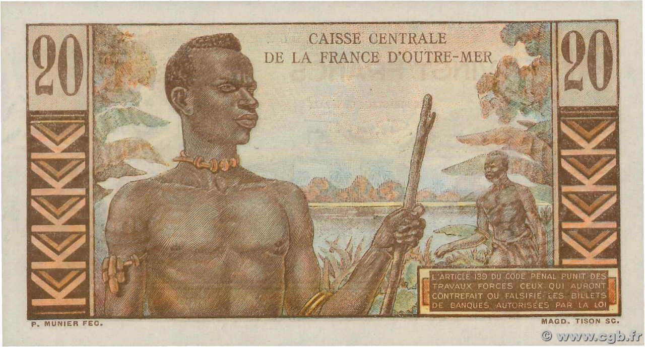 20 Francs Émile Gentil FRENCH EQUATORIAL AFRICA 1946 P.22 4470005 Banknotes
