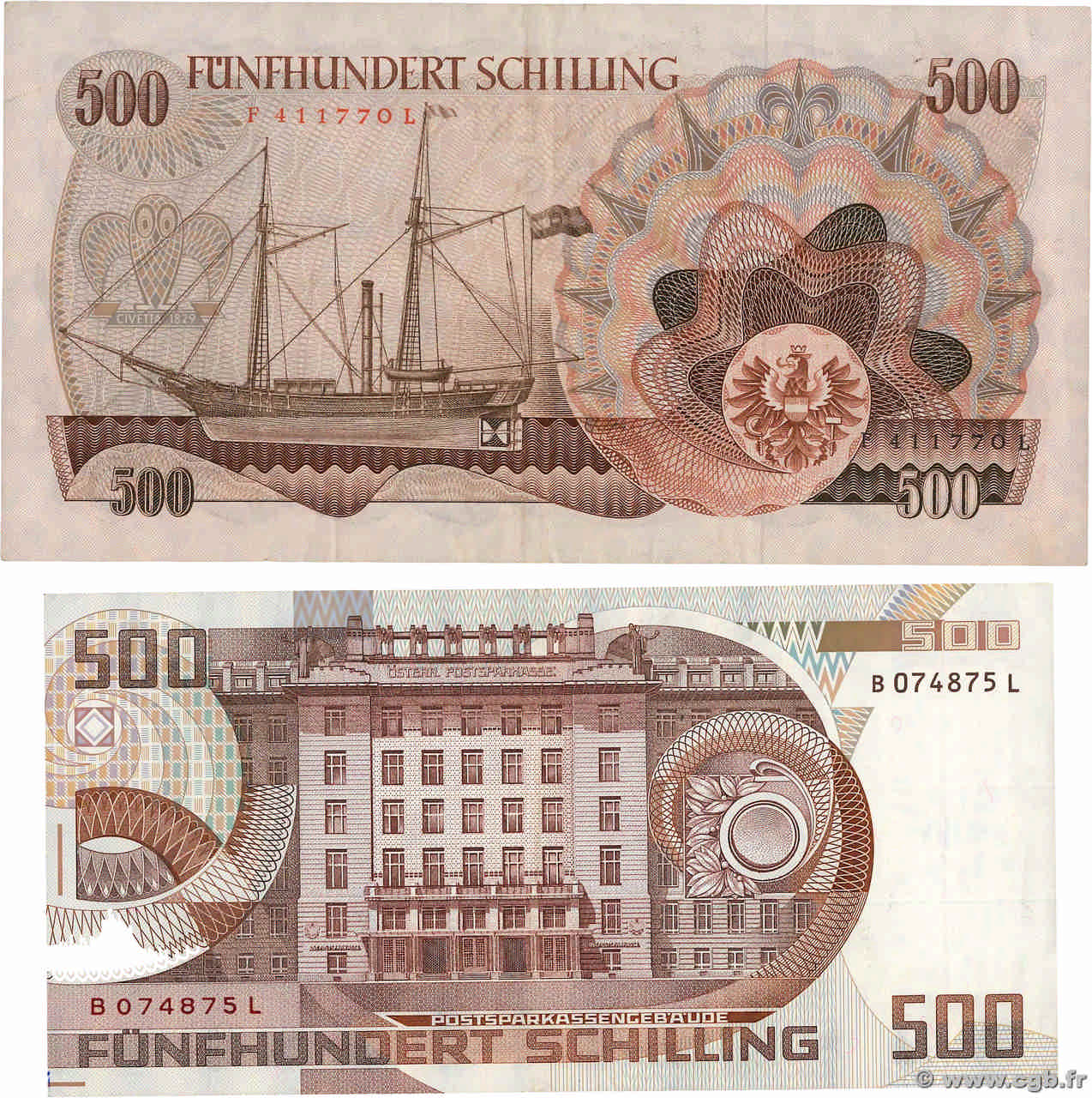 500 Schilling Lot AUSTRIA 1965 P.139a et P.151 4480032 Banknotes
