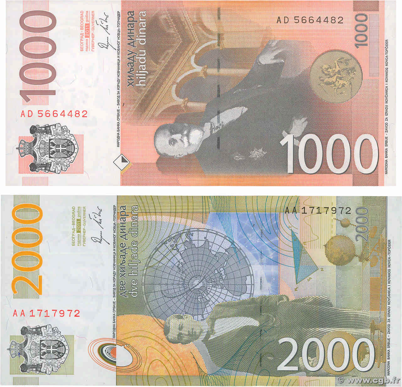 1000 et 2000 Dinara Lot SERBIE 2011 P.60a et P.61a 4480446 Billets