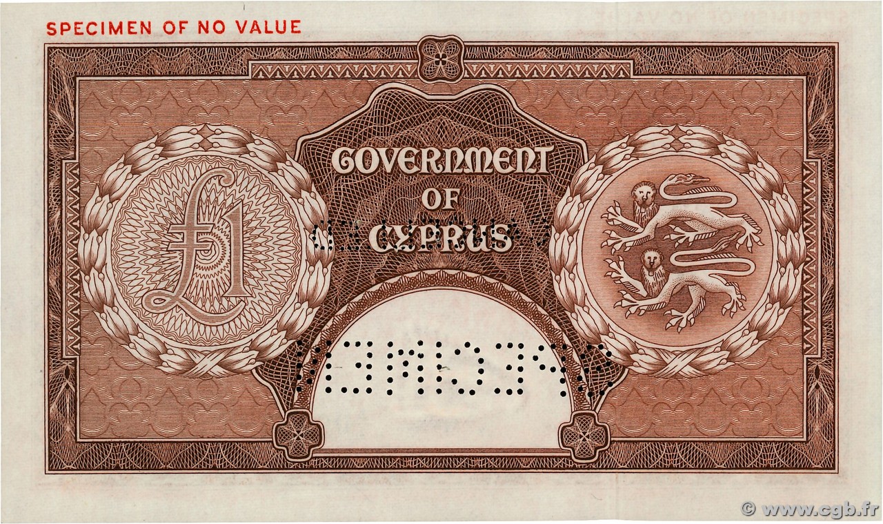 1 Pound Spécimen CYPRUS 1955 P.35s 4510173 Banknotes