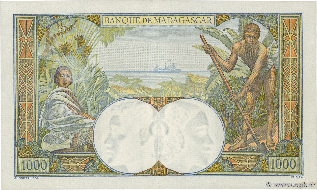 1000 Francs MADAGASCAR 1945 P.041 4510479 Banknotes