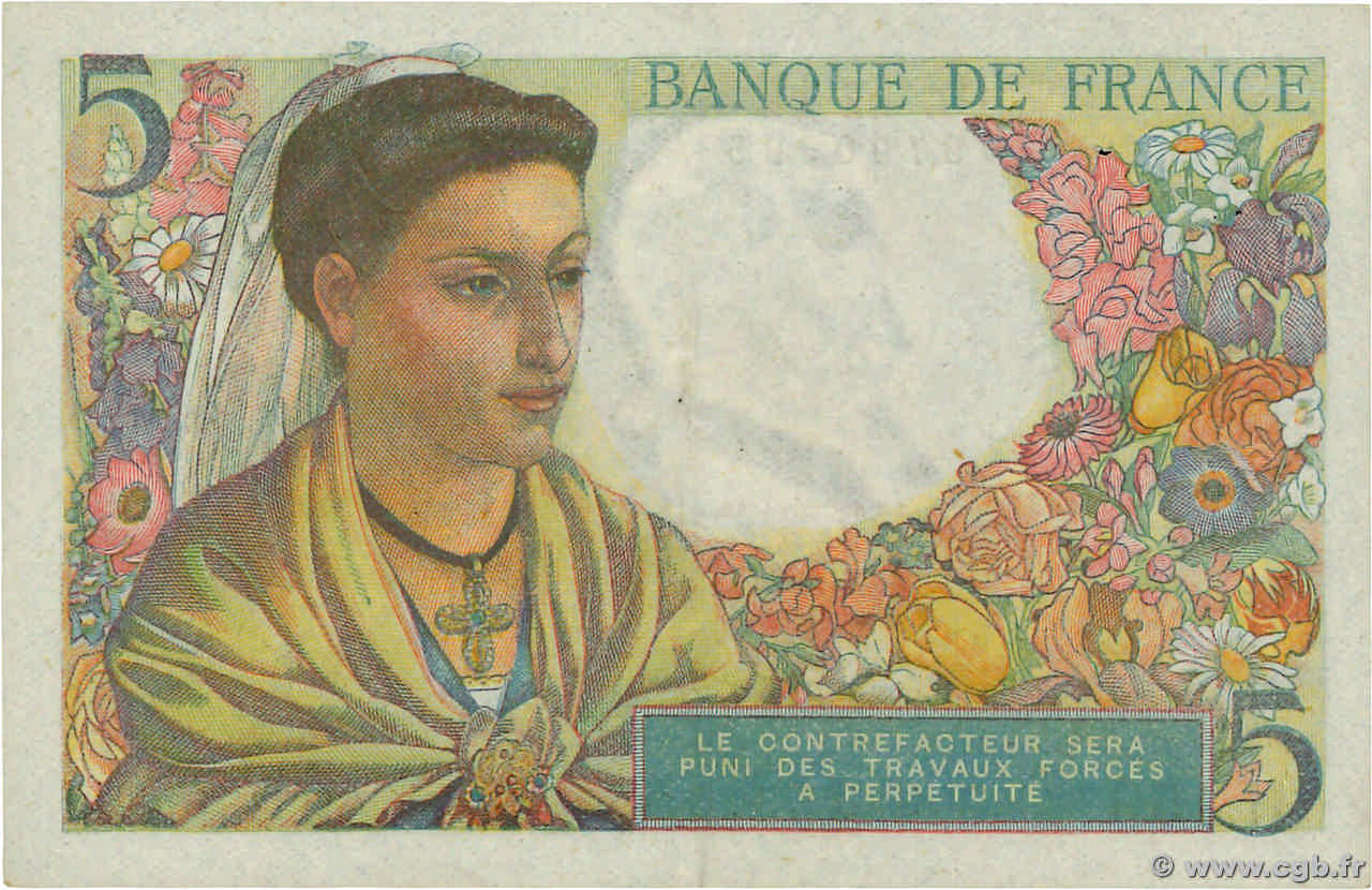5 Francs BERGER Grand numéro FRANCE 1947 F.05.07a 4550333 Banknotes
