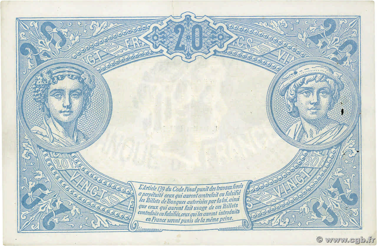 20 Francs BLEU FRANCE 1906 F.10.01 4560222 Billets