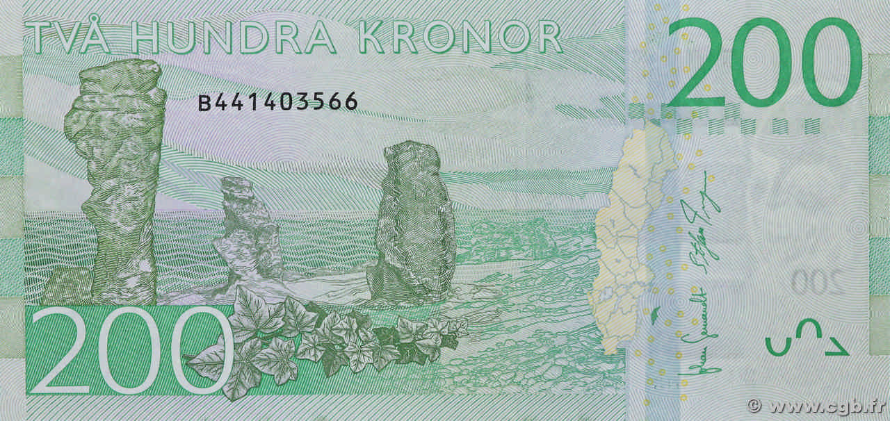 200 Kronor SWEDEN 2015 P.72 4560694 Banknotes