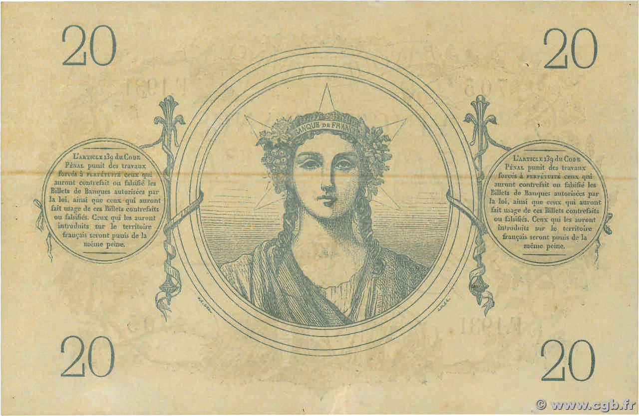 20 Francs type 1871 - Bleu FRANCE 1873 F.A46.04 4590249 Banknotes