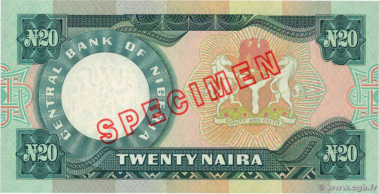 20 Naira Spécimen NIGERIA 2005 P.26is 4660617 Billets