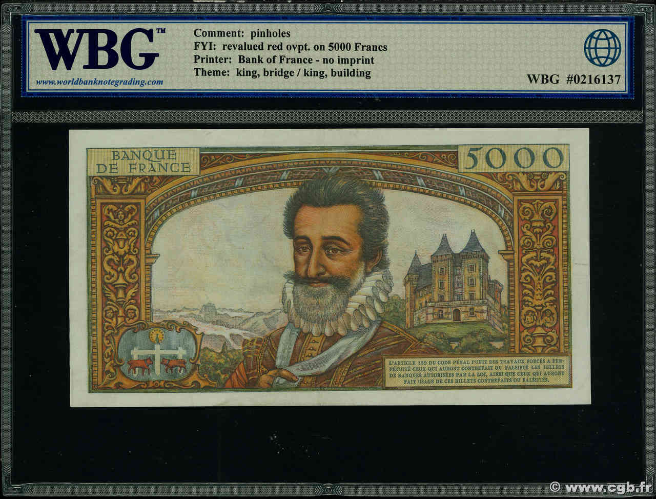 50 NF sur 5000 Francs HENRI IV FRANCIA 1958 F.54.01 4670453 Billetes