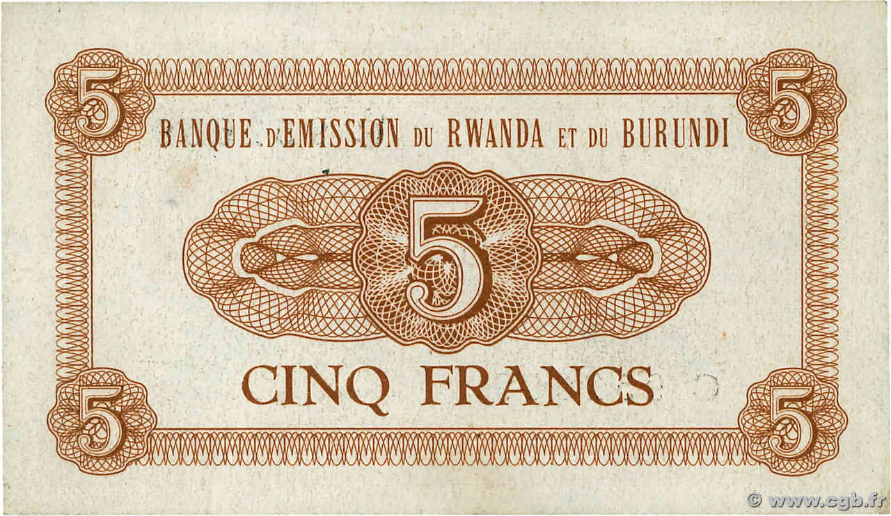 5 Francs RWANDA BURUNDI 1960 P.01a 4670862 Banknotes