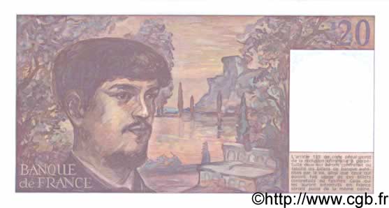 20 Francs DEBUSSY FRANCE 1987 F.66.08A21 p01_0692 Banknotes