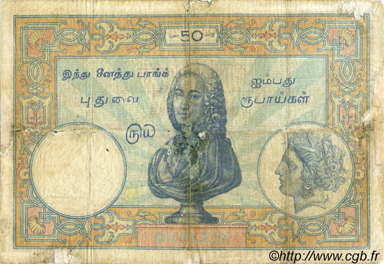 50 Roupies INDE FRANÇAISE 1936 P.07b p08_0385 Billets