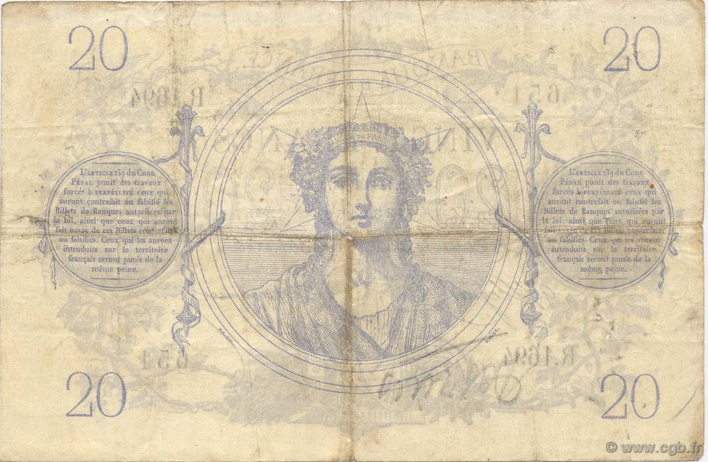 20 Francs type 1871 FRANCE 1873 F.A46.04 p13_0013 Banknotes
