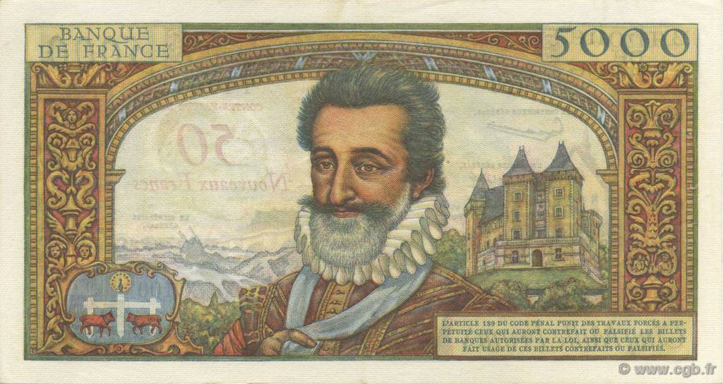 50 NF Sur 5000 Francs HENRI IV FRANCE 1959 F 54 02 P13 0625 Billets 50-nf-sur-5000-francs-henri-iv-france-1959-f-54-02-p13-0625-billets