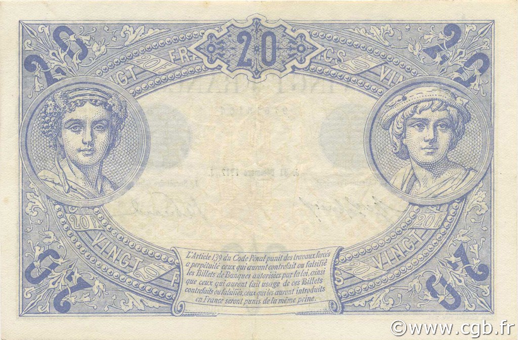 20 Francs BLEU FRANCE 1912 F.10.02 p20_0080 Banknotes