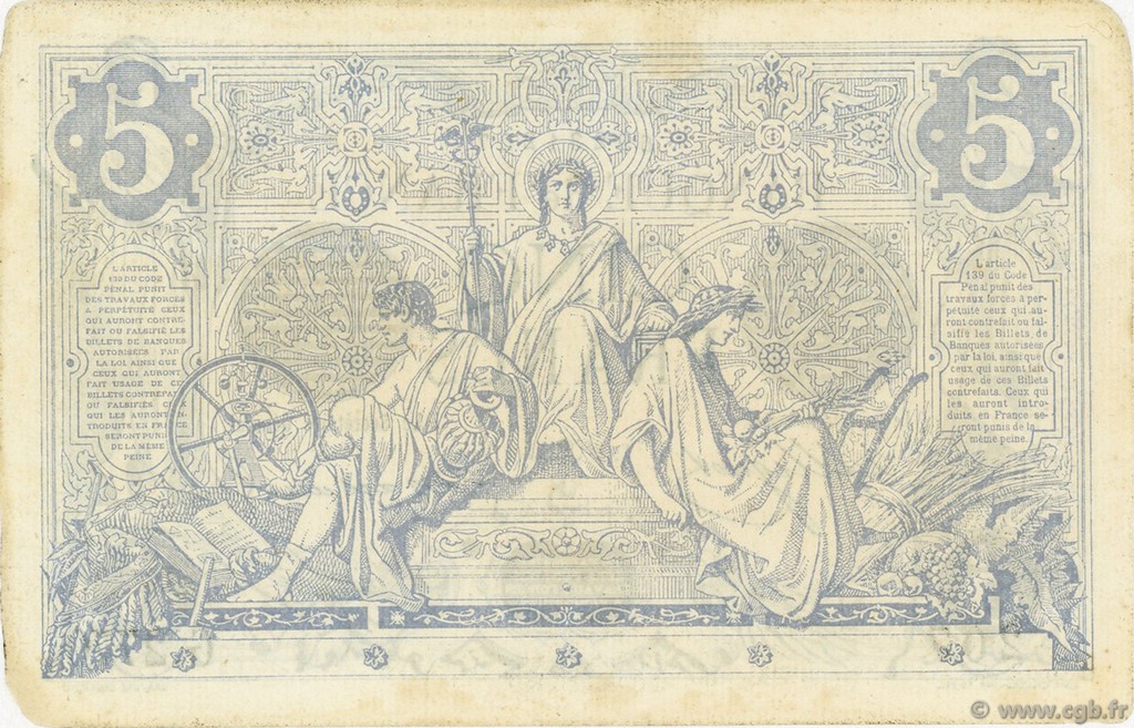 5 Francs NOIR FRANCE 1873 F.01.19 p22_0085 Banknotes