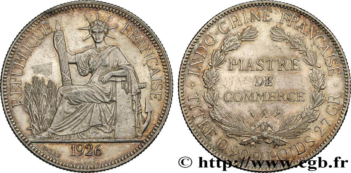 INDOCHINE FRANÇAISE 1 Piastre de Commerce 1926 Paris fco_549635 Colonies