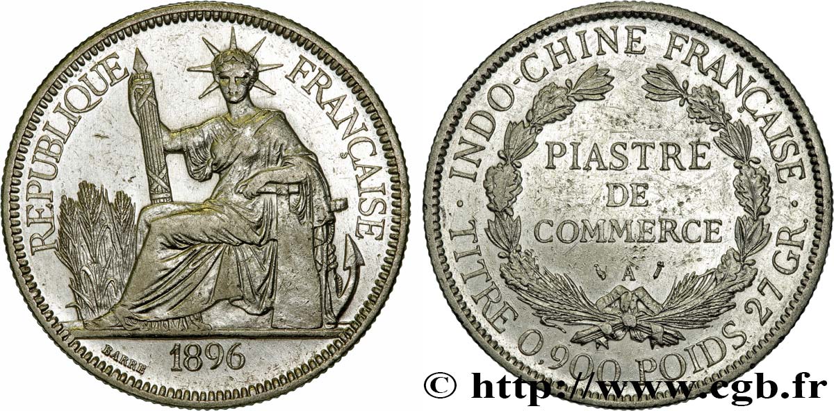 INDOCHINE FRANÇAISE 1 Piastre de Commerce 1896 Paris fco_604727 Colonies