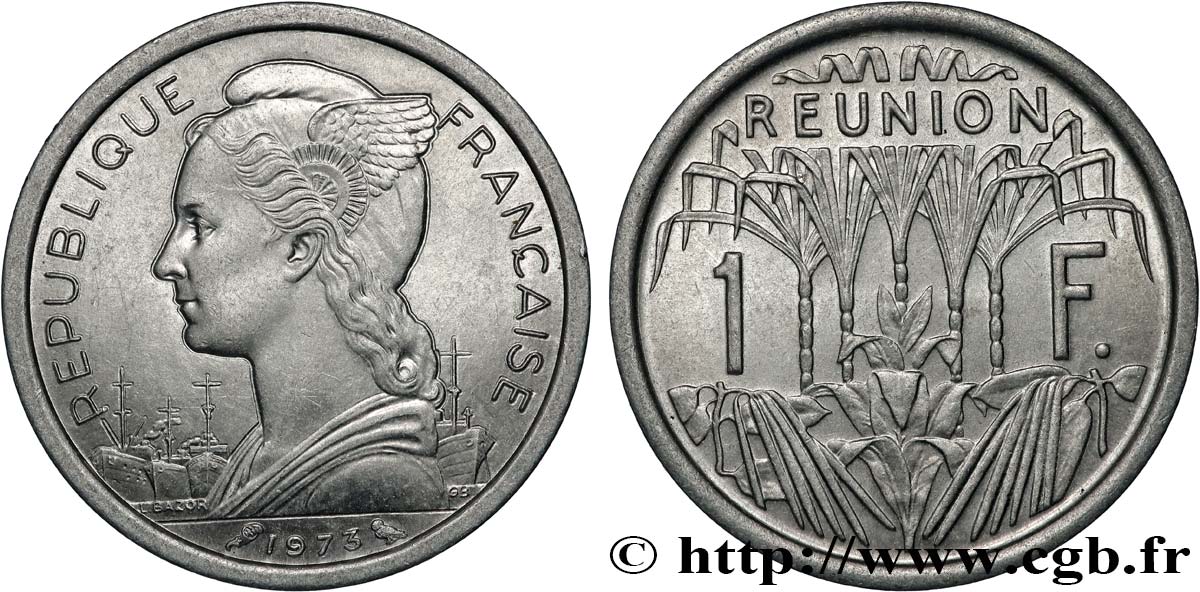 ÎLE DE LA RÉUNION 1 Franc Marianne / canne à sucre 1973 Paris fco ...