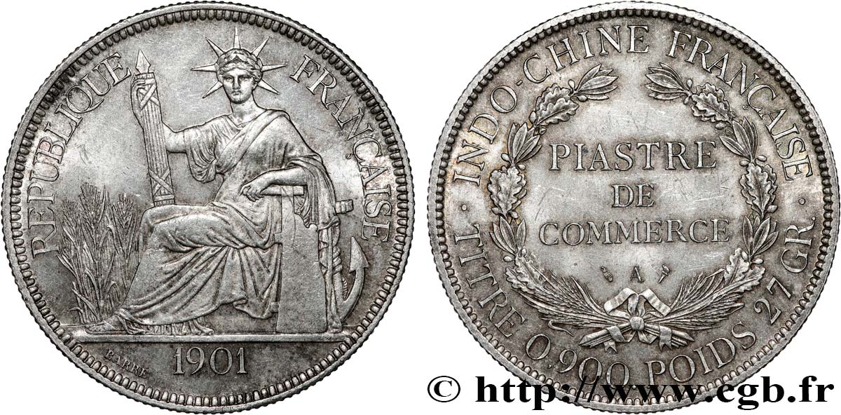 INDOCHINE FRANÇAISE 1 Piastre de Commerce 1901 Paris fco_814321 Colonies