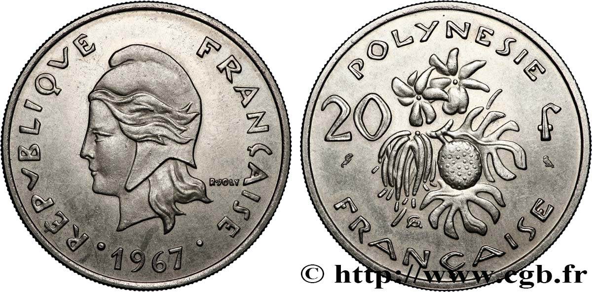POLYNÉSIE FRANÇAISE 20 Francs Marianne 1967 Paris fco_828710 Colonies