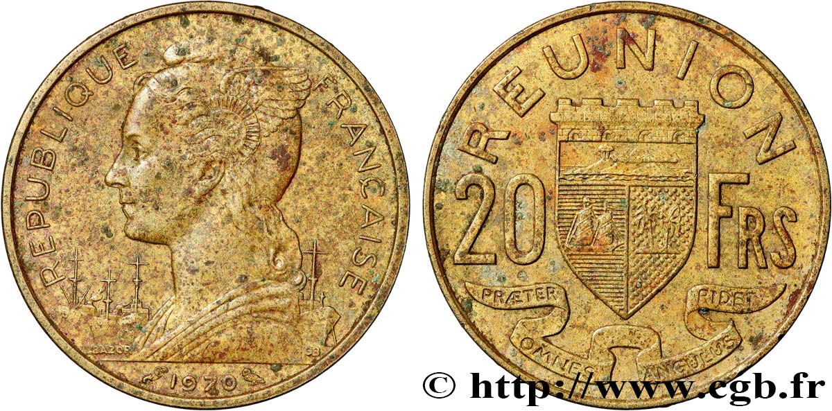 ÎLE DE LA RÉUNION 20 Francs Marianne / armes 1970 Paris fco_854980 Colonies