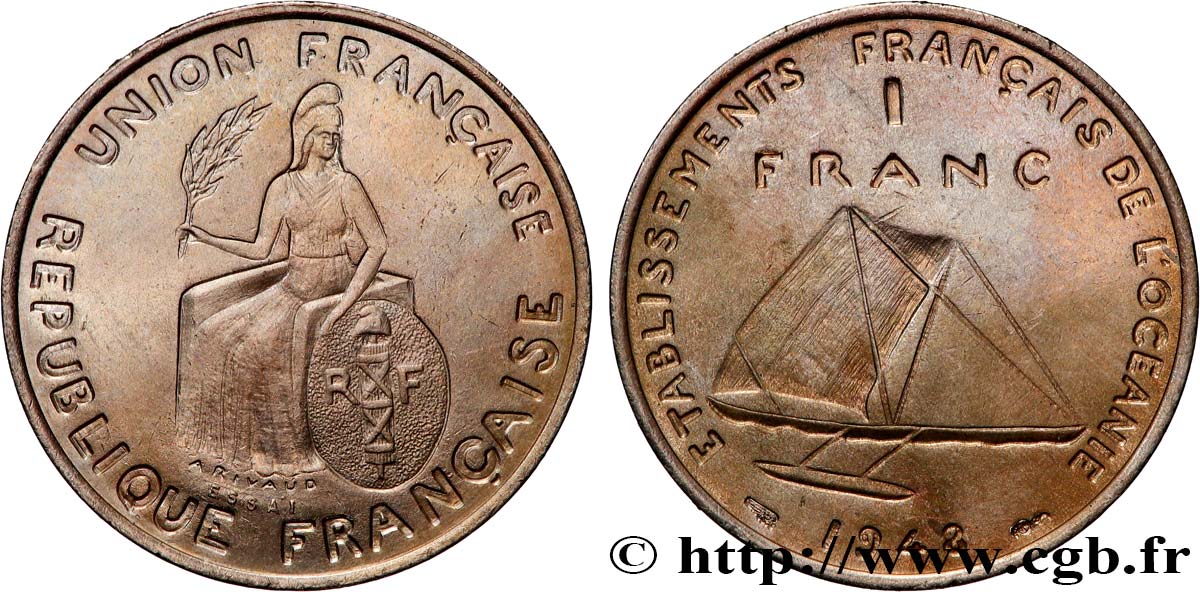FRENCH POLYNESIA - French Oceania 1 Essai de 1 Franc type au listel en ...