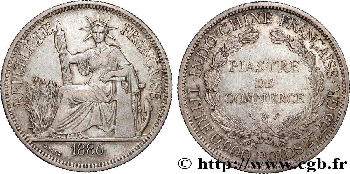 INDOCHINE FRANÇAISE 1 Piastre de Commerce 1886 Paris fco_895323 Colonies