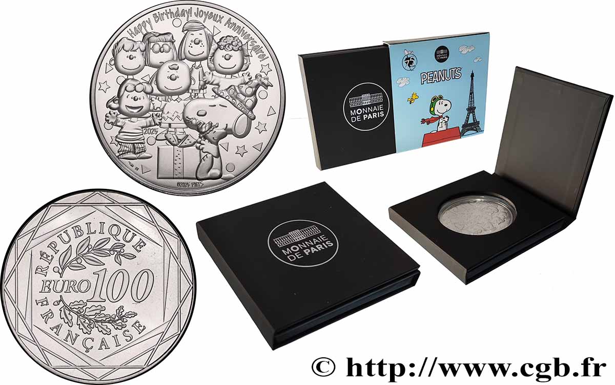 FRANCE 100 Euro 75 ANS DE SNOOPY 2025 Pessac - Monnaie de Paris feu ...