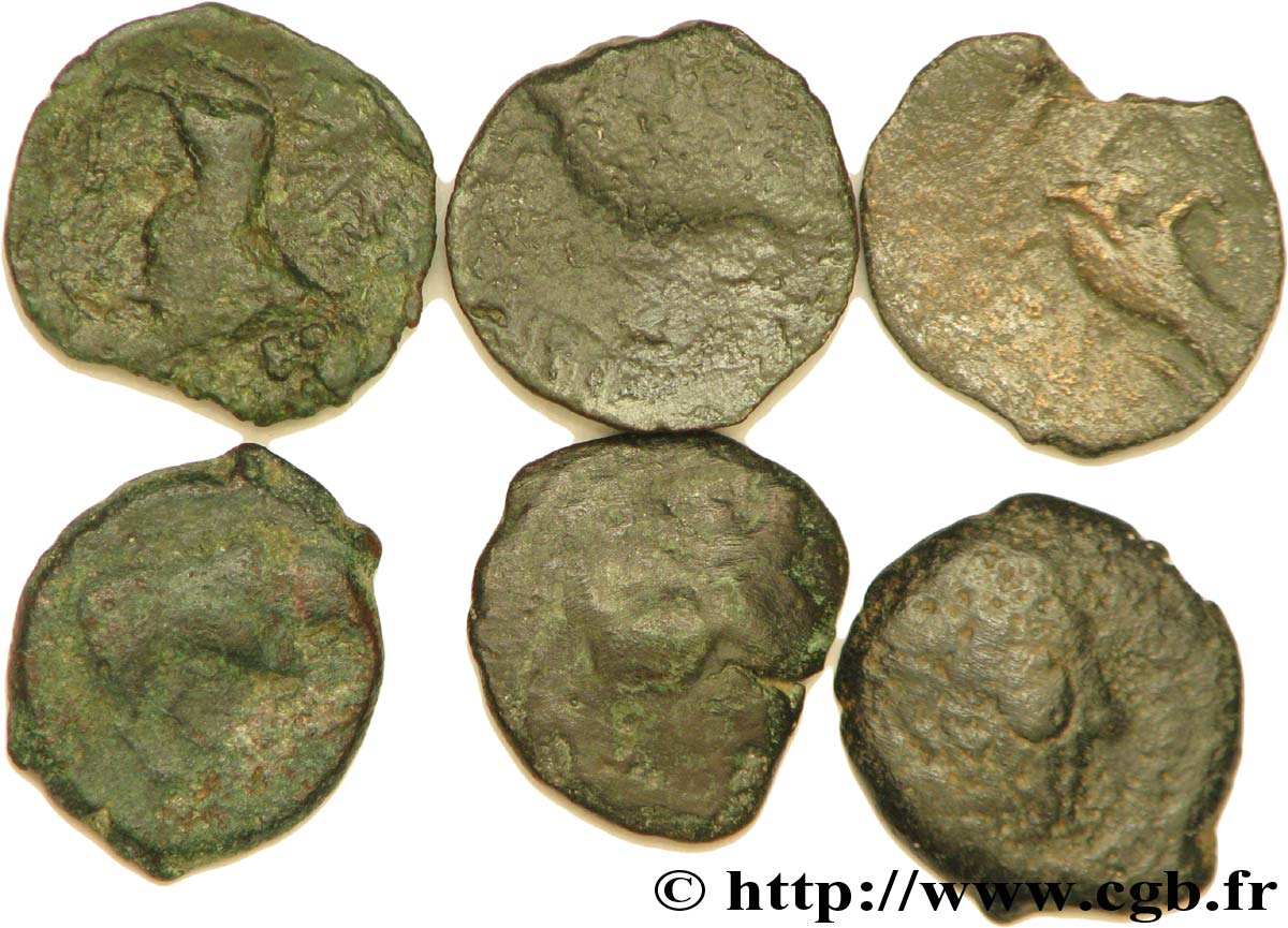 MASSALIA - MARSEILLE Lot de 6 petits bronzes au taureau (hémiobole ...