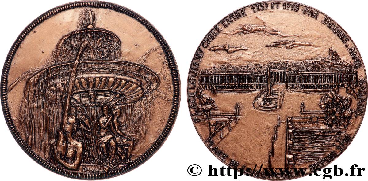 CINQUIÈME RÉPUBLIQUE Médaille, Place de la Concorde à Paris, refrappe ...