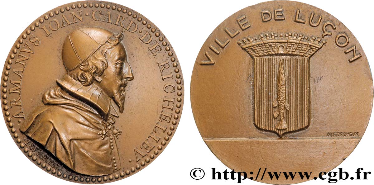 CINQUIÈME RÉPUBLIQUE Médaille, Cardinal de Richelieu, Ville de Luçon ...