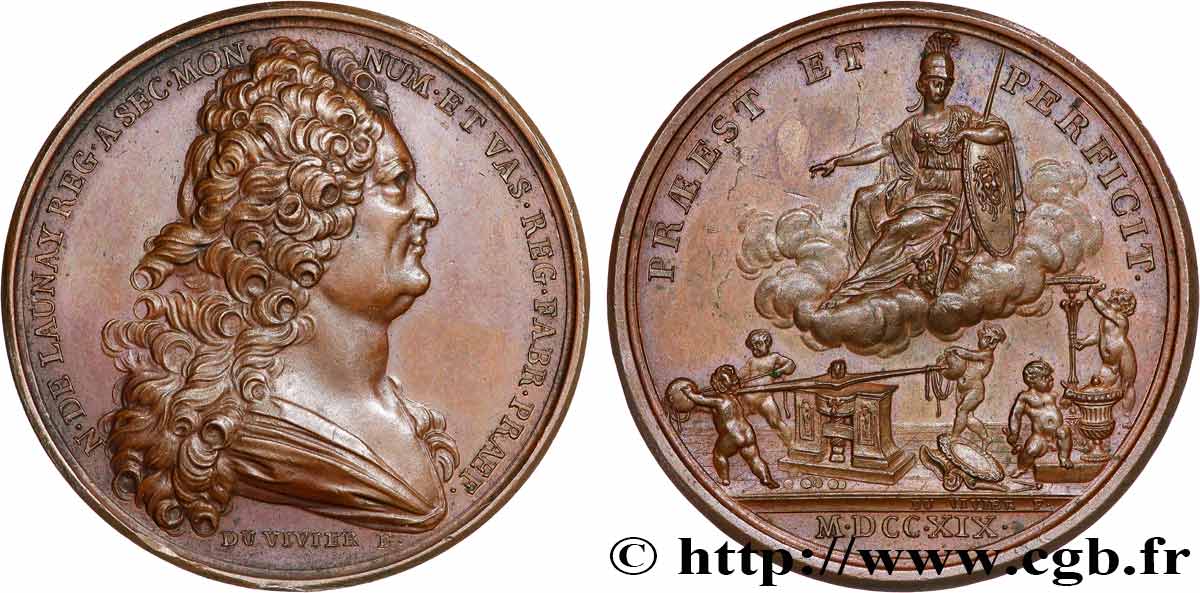 LOUIS XV THE BELOVED Médaille, Nicolas de Launay, Visite de la monnaie ...
