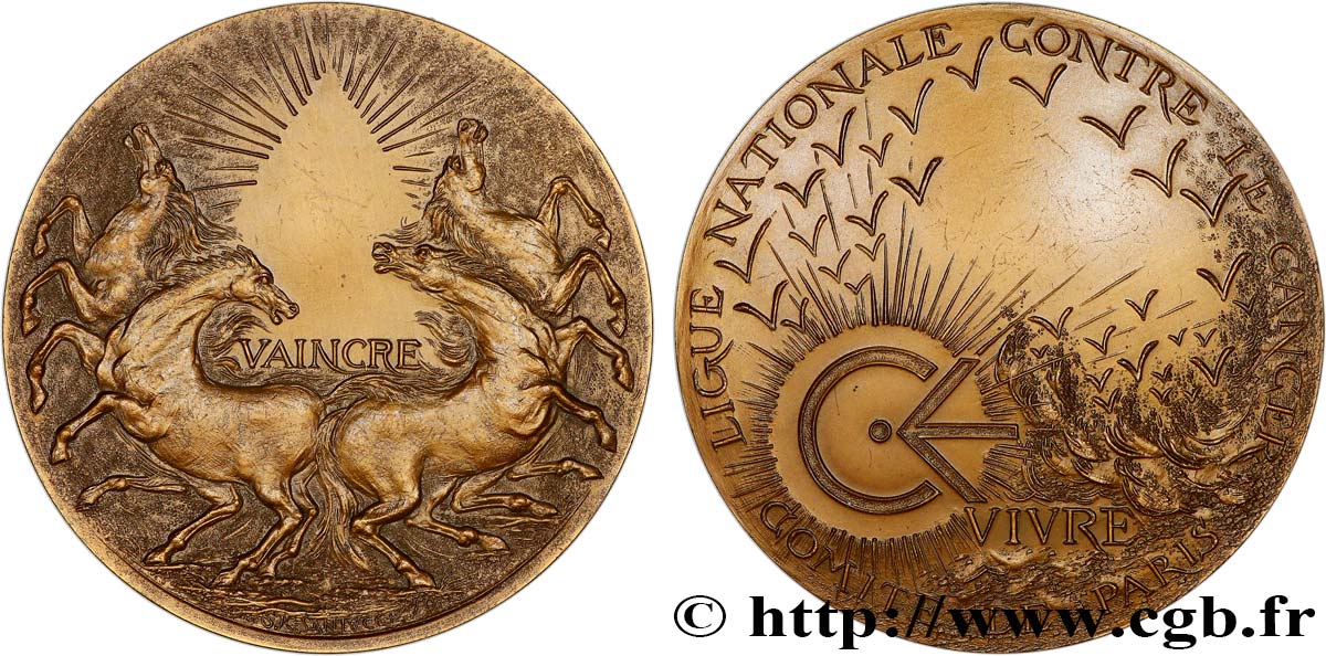 V REPUBLIC Médaille, VAINCRE, Ligue nationale contre le cancer fme ...