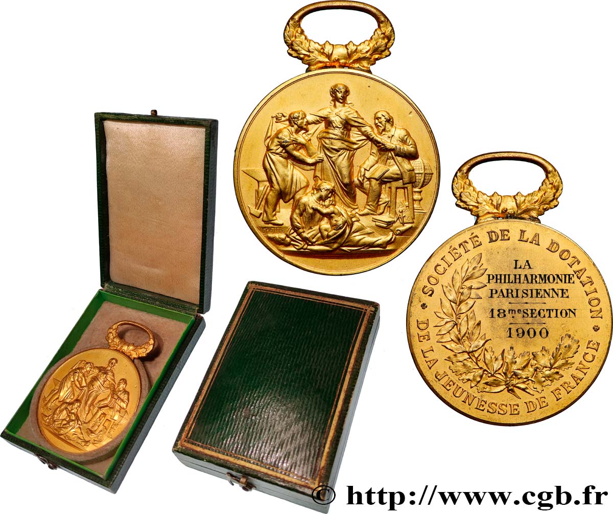 III REPUBLIC Médaille, Société de la dotation de la jeunesse de France, La philharmonie ...