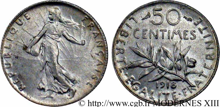 50 centimes Semeuse 1918 Paris F.190/25 fmd_064034 Modern coins