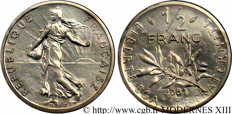 Piéfort nickel de 1/2 franc Semeuse 1981 Pessac F.198/20P fmd_064704 Modernes