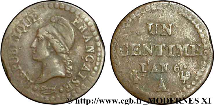 Un centime Dupré, 6 normal, axe à sept heures 1798 Paris F.100/3 fmd ...