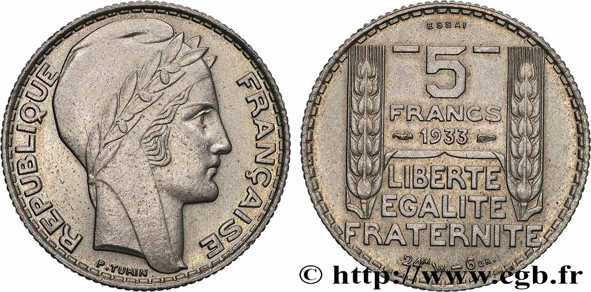 Essai de 5 francs Turin en cupro-nickel 1933 Paris GEM.140 12 fmd_1065722 Modernes