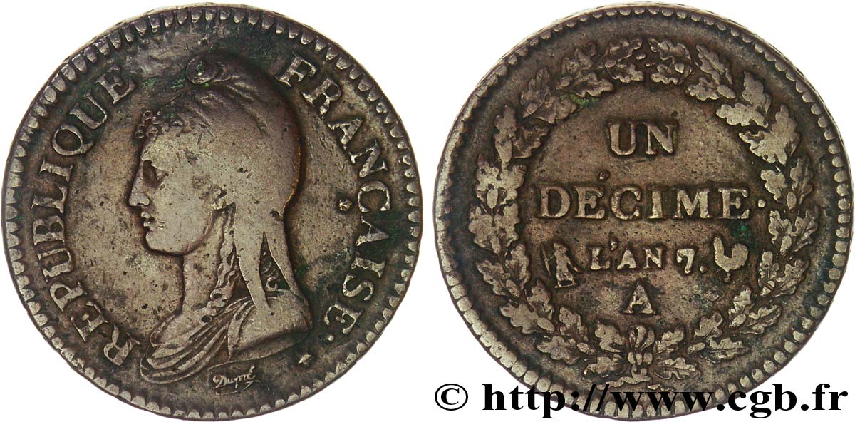 Un décime Dupré, grand module 1799 Paris F.129/20 fmd_158035 Modernes