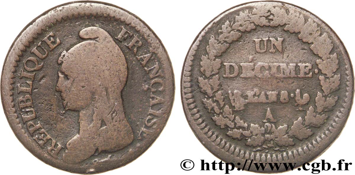 Un décime Dupré, grand module, frappe décentrée 1800 Paris F.129/50 fmd ...