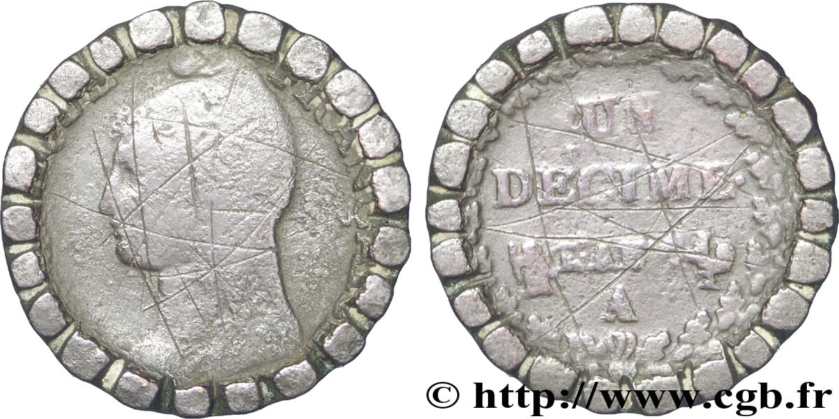 Un décime Dupré, grand module, fusaiole ? 1799 Paris F.129/20 var. fmd ...